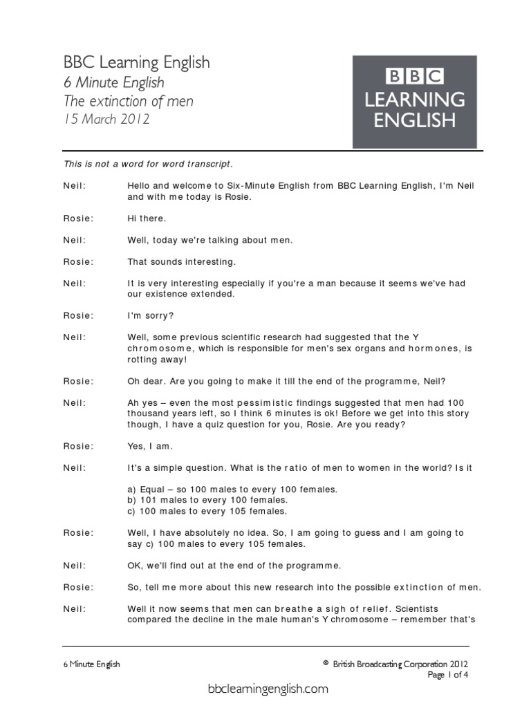 BBC Learning English: The Extinction of Men | PDF | Gene | Natural ...