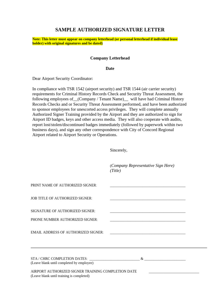 Sample Authorized Signature Letter For SIDA Badges at JQF 2017 | PDF