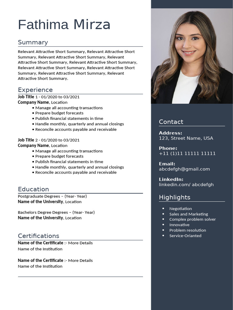 Fathima Mirza New Free Modern Updated CV Templates | PDF