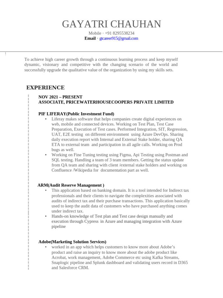 QA Engineer Resume - Gayatri Chauhan | PDF | Software Engineering ...