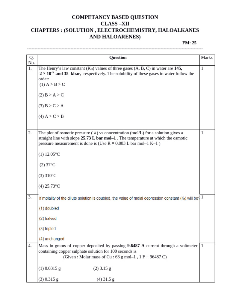 2025 Holiday Homework Class Xii | PDF | Chemical Substances | Chemistry