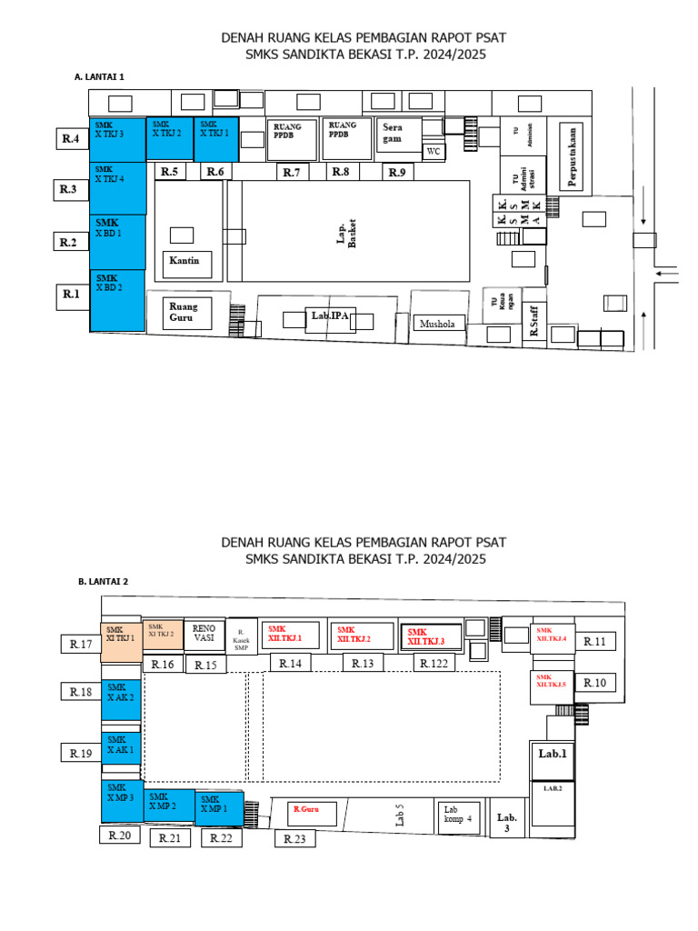 Denah Ruang Pembagian Rapot Psat Smks Sandikta Bekasi 2024-2025 | PDF