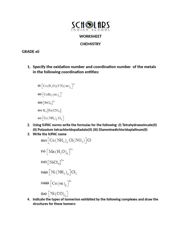 WORKSHEET 1 12 Coordination | PDF