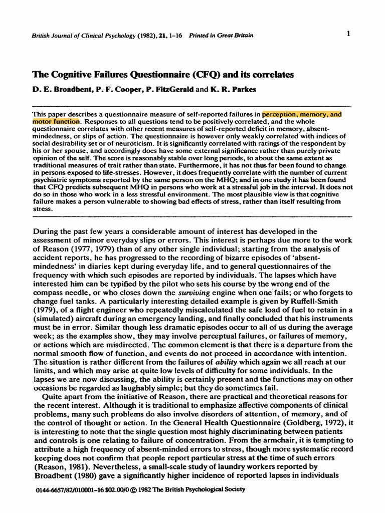 Cognitive Failures Questionnaire Overview | PDF | Memory | Recall (Memory)