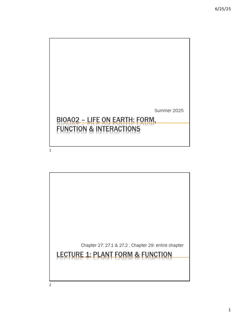 Lecture 1 Plant Form and Function Handout | PDF | Leaf | Plant Stem