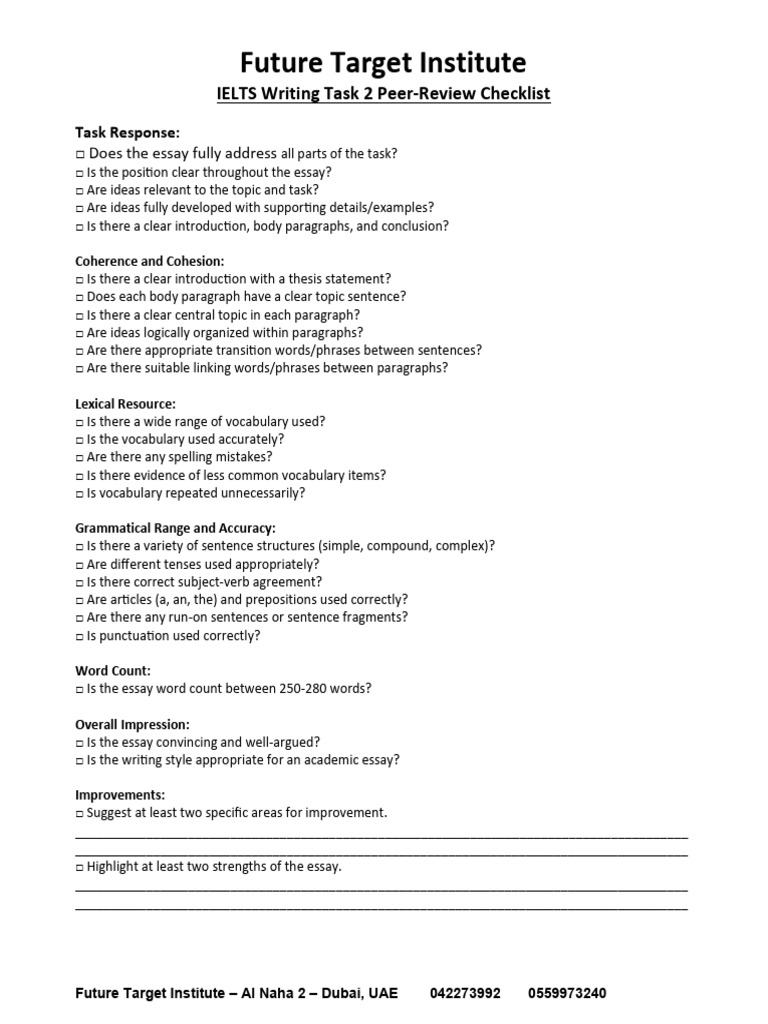IELTS Writing Peer-Review Checklist | PDF