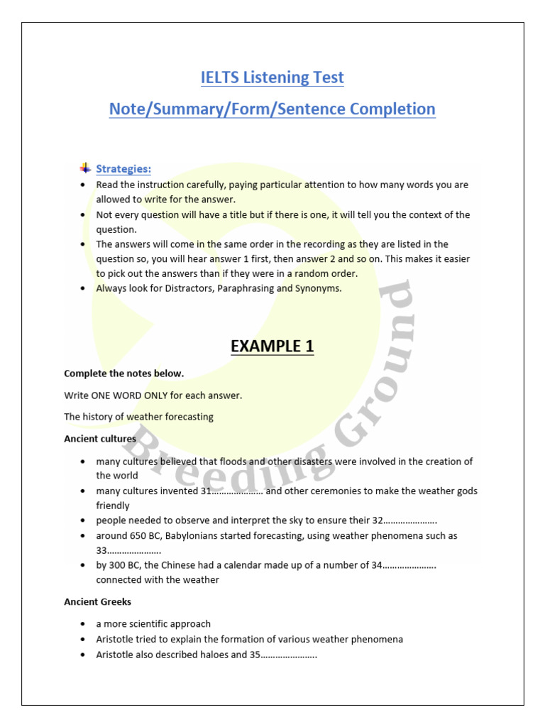 Note Summary Form Sentence Completion | PDF | Science