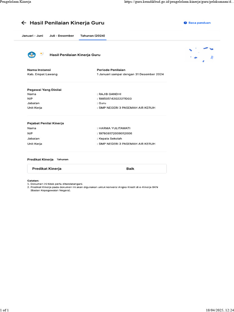 SKP Tahunan 2024 Rajib | PDF