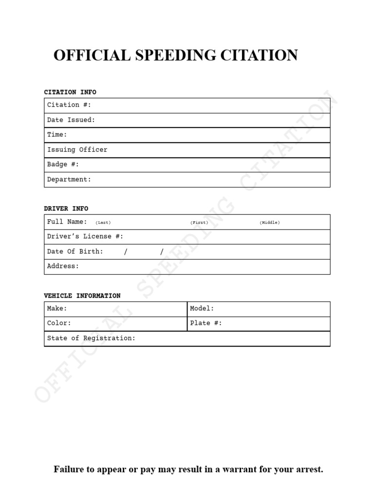 Official Speeding Citation | PDF