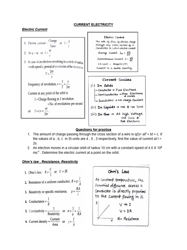 Current Electricity Questionnaire | PDF | Electrical Resistivity And ...