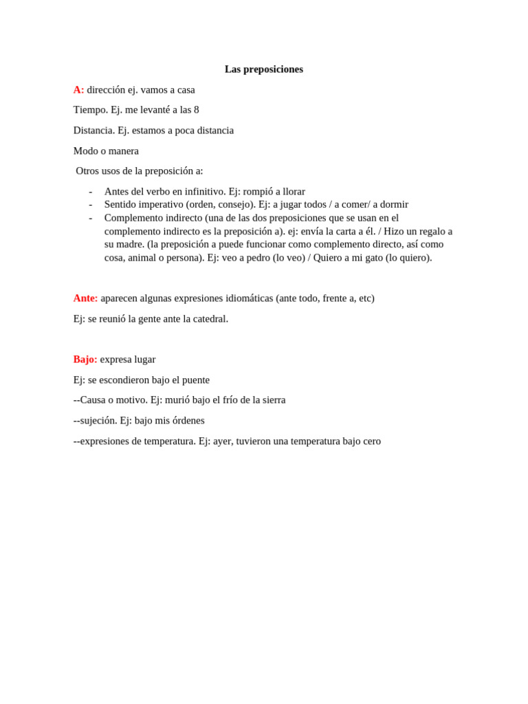 Las Preposiciones | PDF