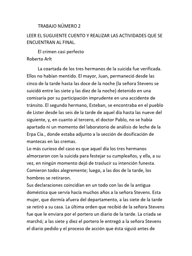 Actividad N 2 PLG 2º3º El Crimen Casi Perfecto | PDF | Suicidio