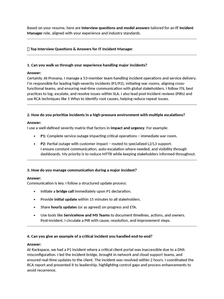 IT Incident Manager Interview Q&A Guide | PDF | Service Level Agreement ...