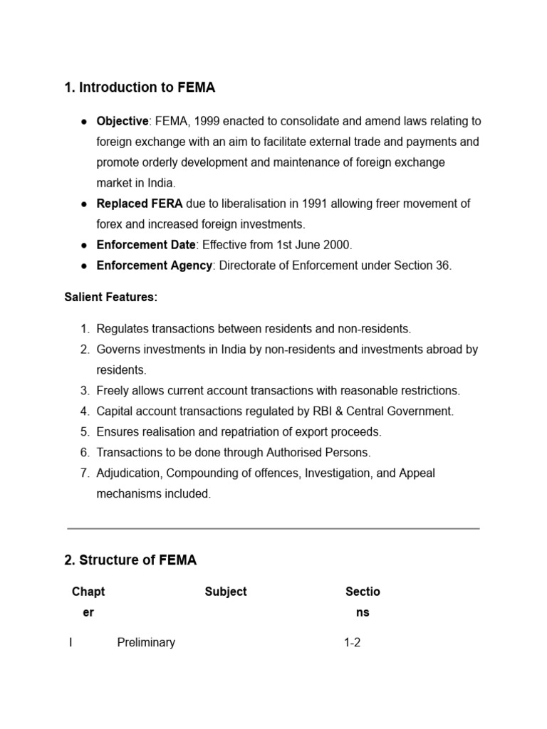 Salient Features of FEMA 2000 | PDF | Foreign Exchange Market | Private ...