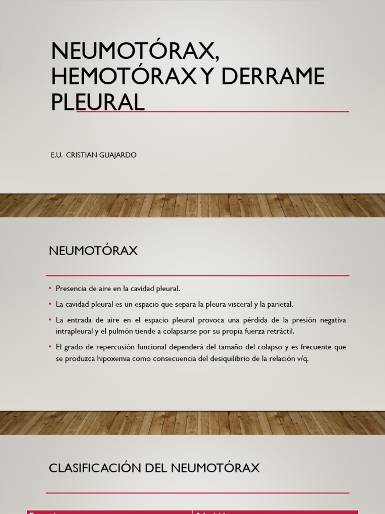 Neumotorax Hemotorax y Derrame Pleural | PDF | Enfermedades y ...