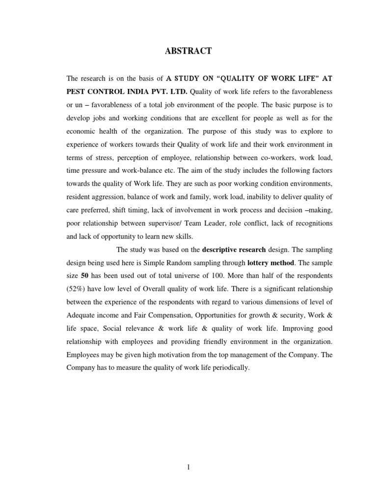 Quality of Work Life Research Project | PDF | Job Satisfaction | Employment