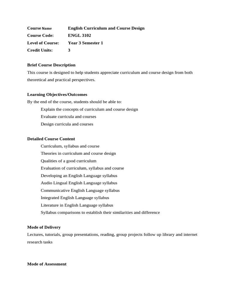 English Curriculum and Course Design | PDF