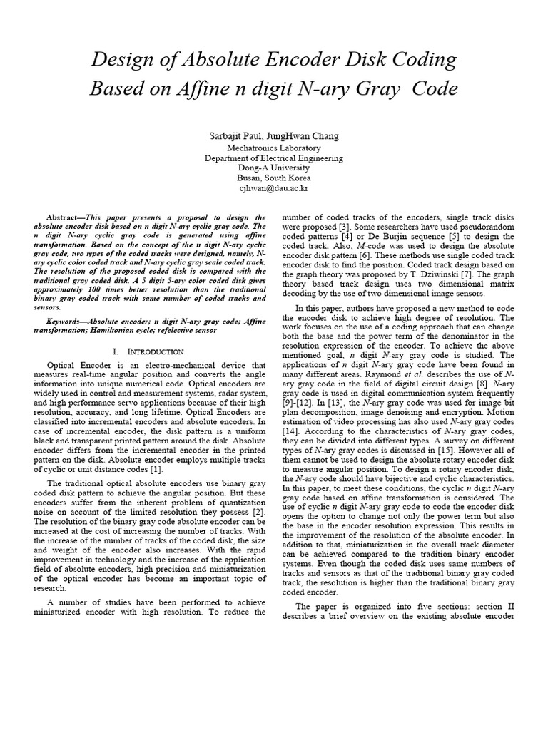 Design of Absolute Encoder Disk Coding Based On Affine N Digit N-Ary ...