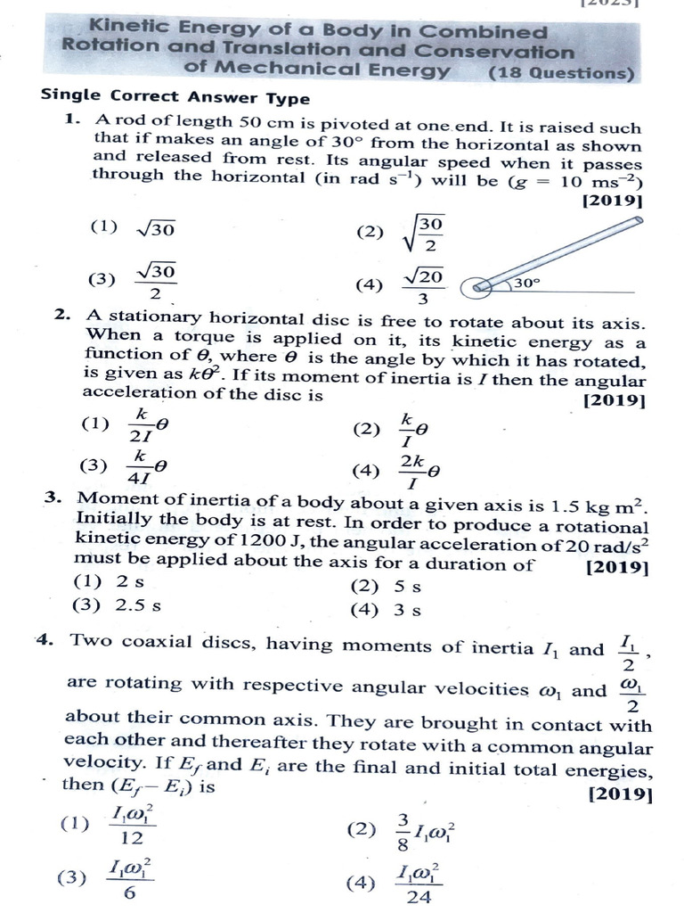 Angular Momentum Practice Sheet-3 | PDF | Rotation Around A Fixed Axis | Rotation