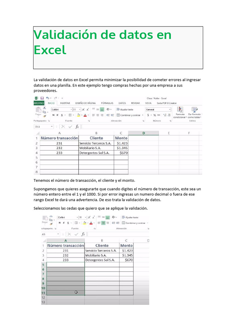 9 - Validación de Datos en Excel | PDF