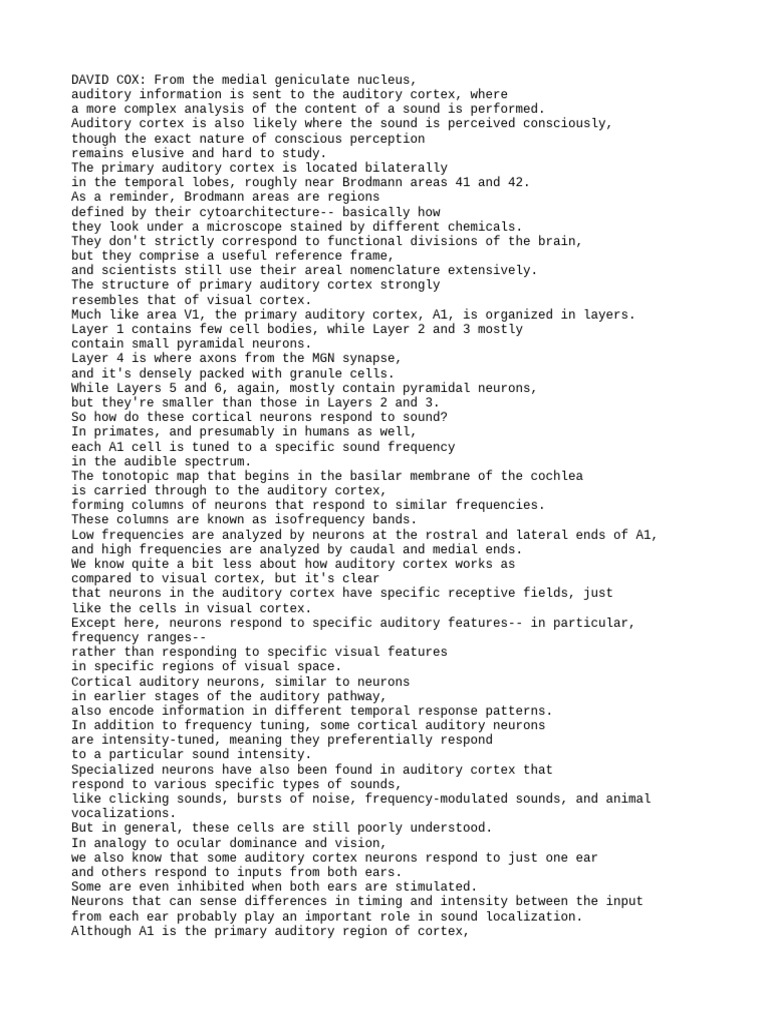 MCB80 03 v3 s02 K Auditory Cortex Fcv2 SL - Edxmstr V1-10-En | PDF | Auditory System | Cerebral ...