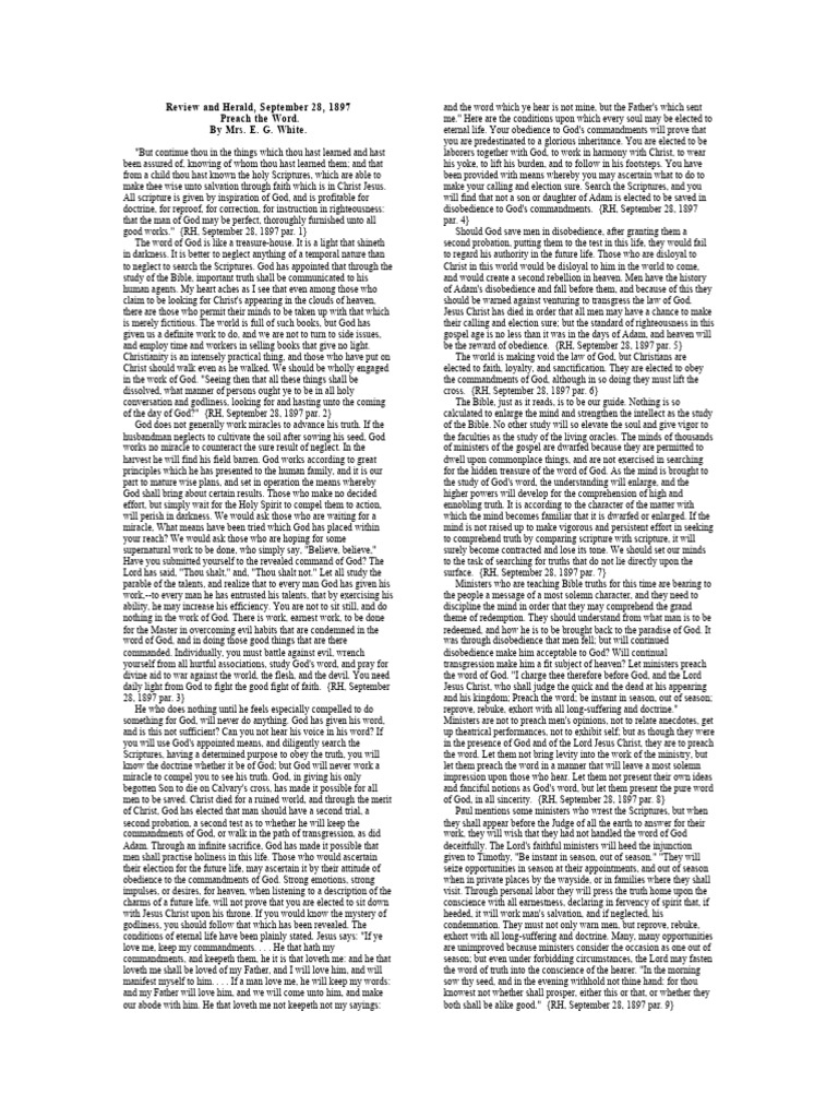 Preach The Word Review and Herald Ellen G White | PDF | Jesus | Eternal ...