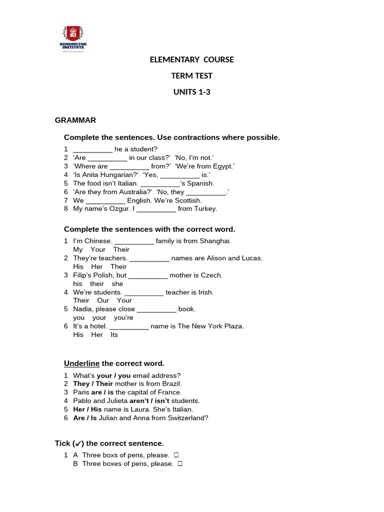 Elementary Course Units 1-3 | PDF | Linguistics