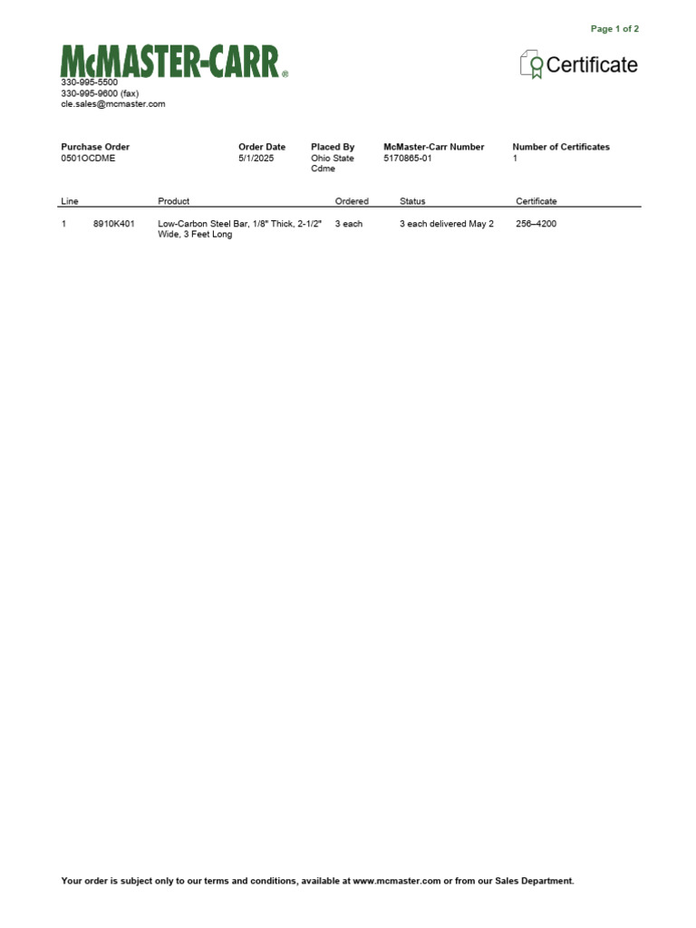 Clingan Steel Order Certificate Details | PDF | Mechanical Engineering ...