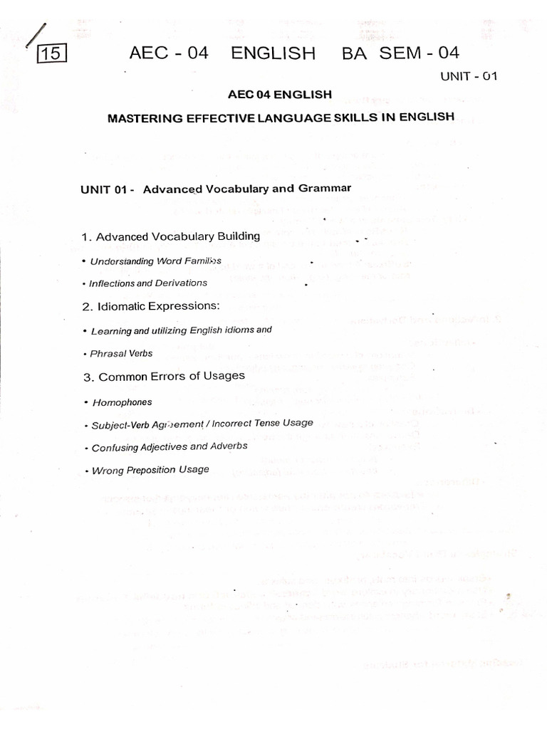 AEC 04 English (Unit 1 To 3) | PDF