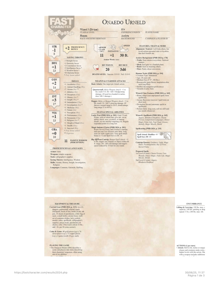 Fast Character - Human Wizard 3 (Diviner) - PHB 2024 | PDF | Dungeons ...