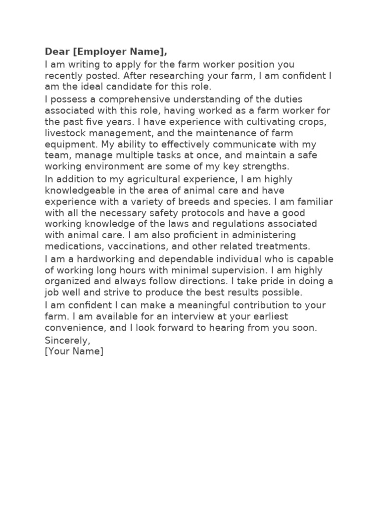Farm Worker Application Letter | PDF