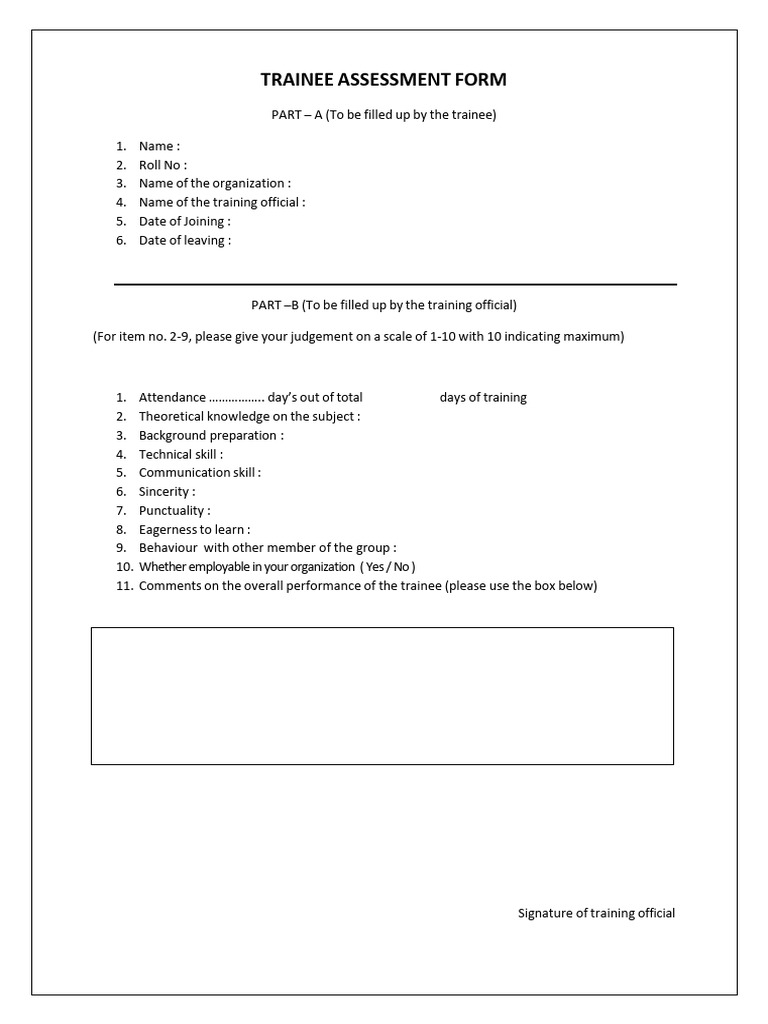 Trainee Assessment Evaluation Form | PDF