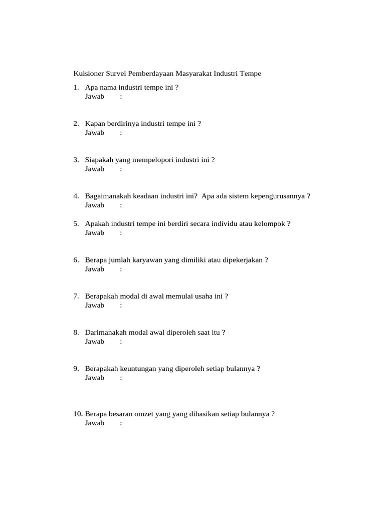 Survei Usaha Industri Tempe | PDF