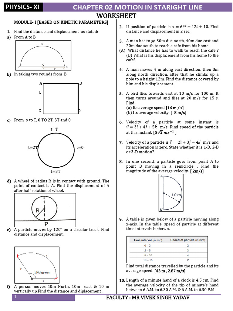 Motion in Straight Line Worksheet 2025-26 | PDF | Acceleration | Speed