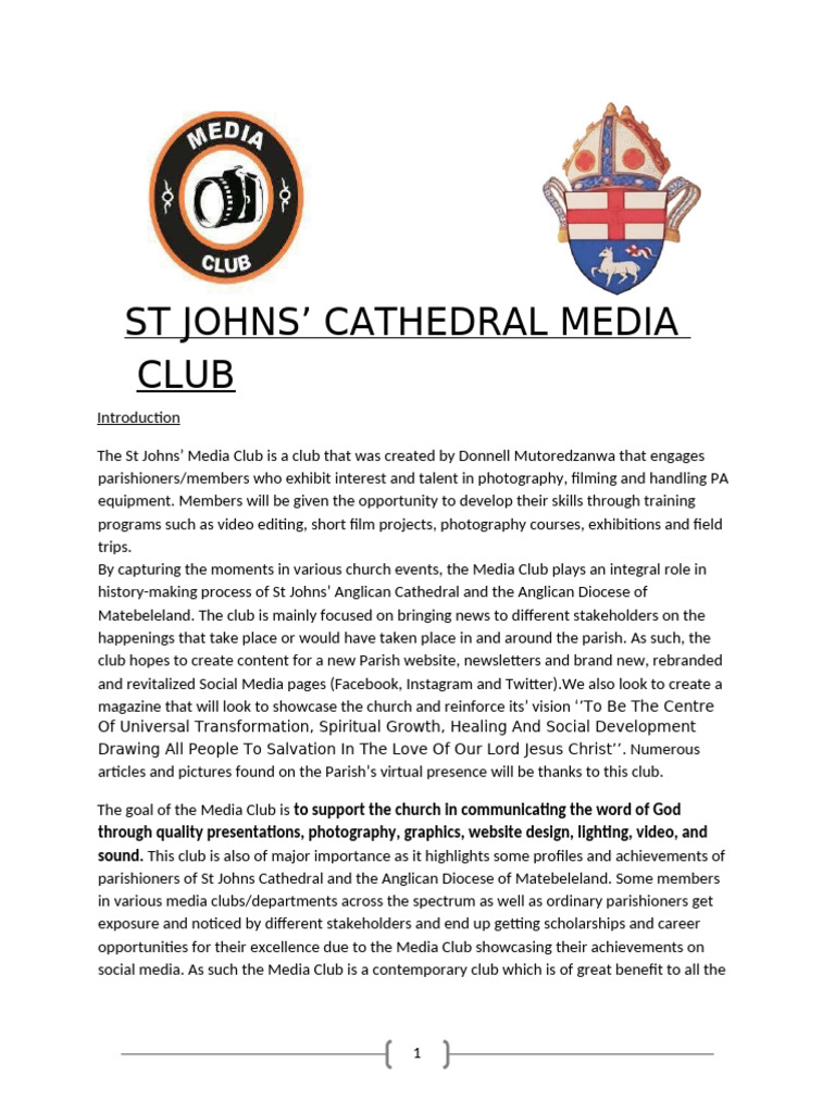 ST Johns Media Club Introduction Prospective Members | PDF | Parish | Anglicanism
