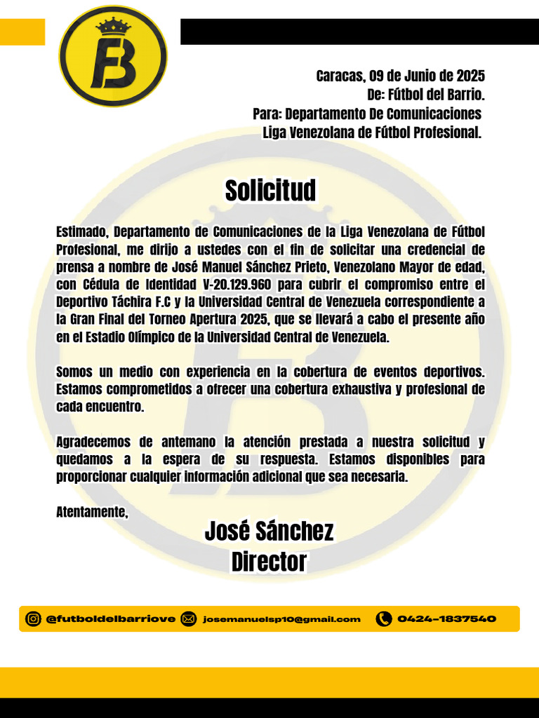 Solicitud Jose Manuel - Fútbol Del Barrio | PDF | Venezuela