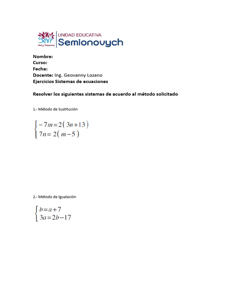 Lección Noveno Sistemas de Ecuaciones | PDF