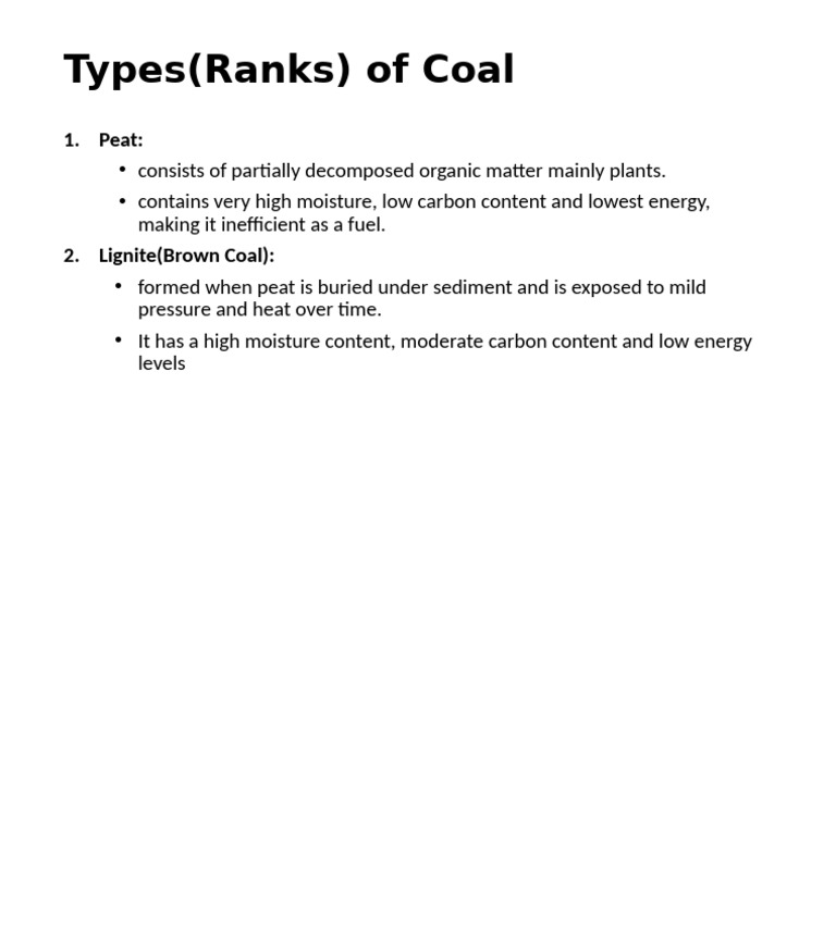 Types (Ranks) of Coal | PDF
