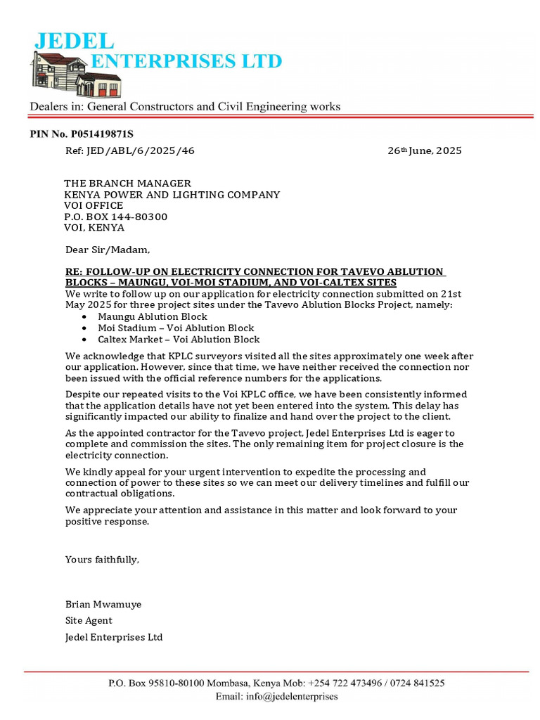 KPLC Letter To Branch Manager | PDF