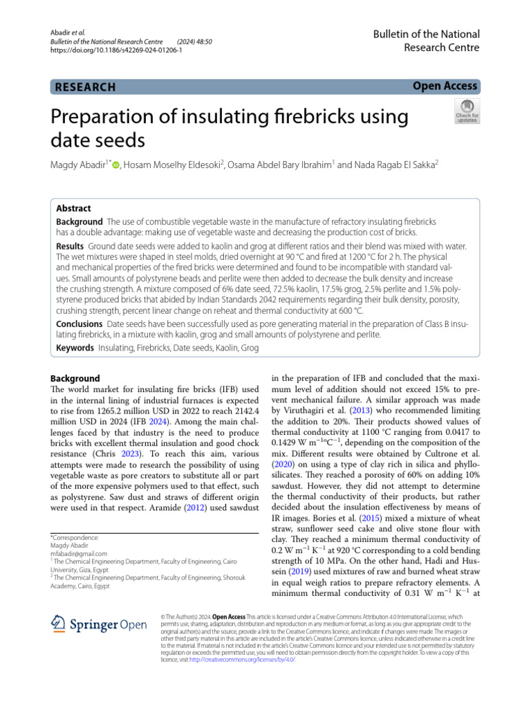 ساخت آجرهای نسوز عایق با استفاده از هسته خرما-1 | PDF | Refractory ...