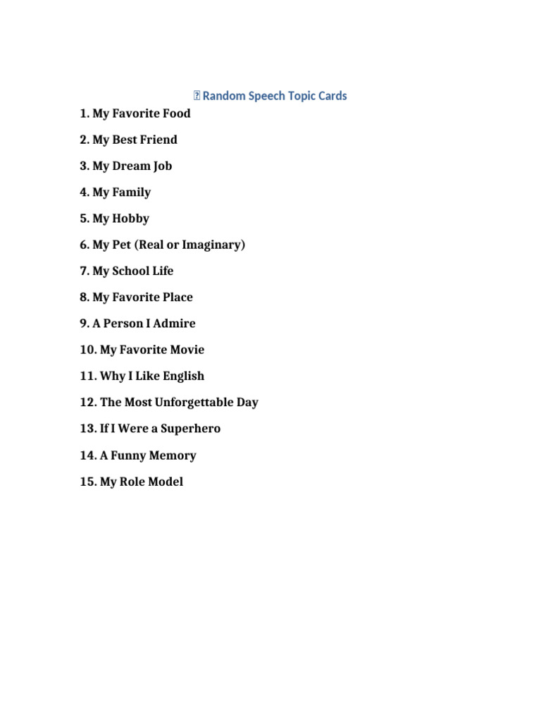 Random Speech Topic Cards | PDF