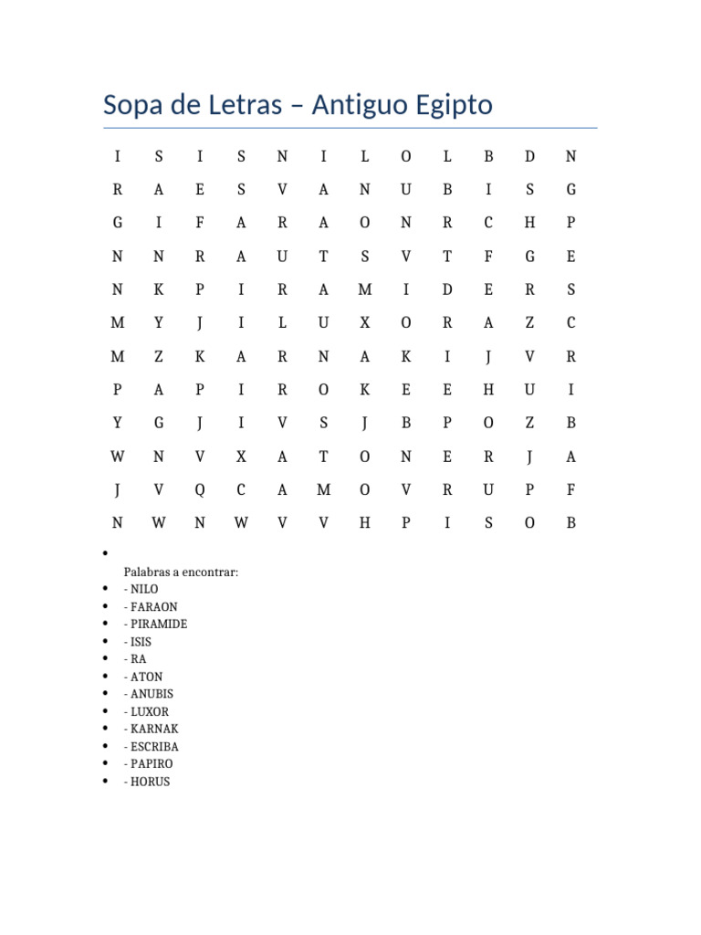 Sopa Letras Egipto | PDF
