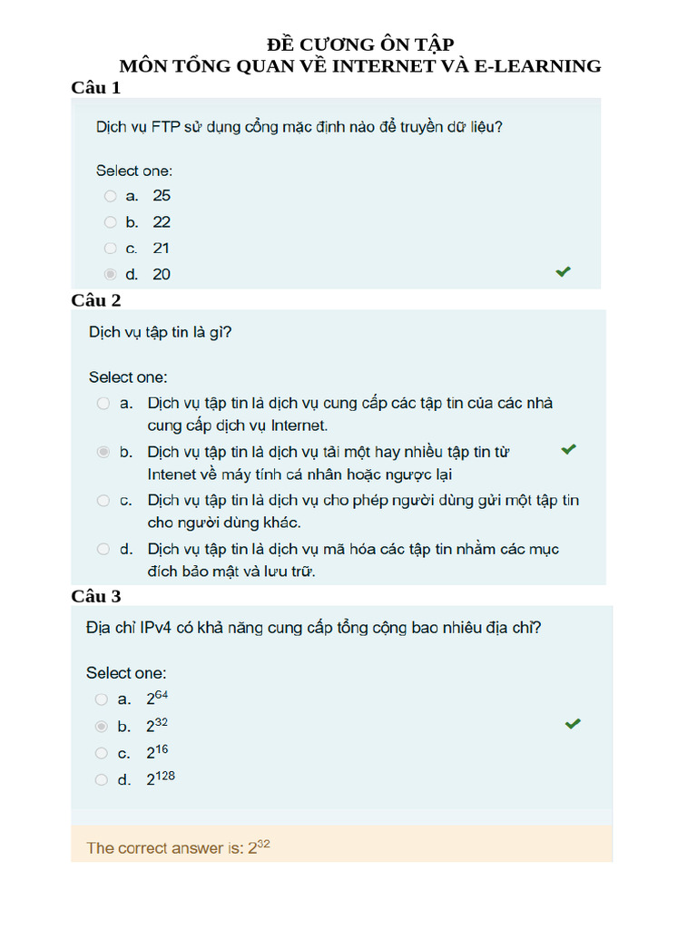 ĐỀ CƯƠNG ÔN TẬP - Tong - quan - internet - E-learning | PDF