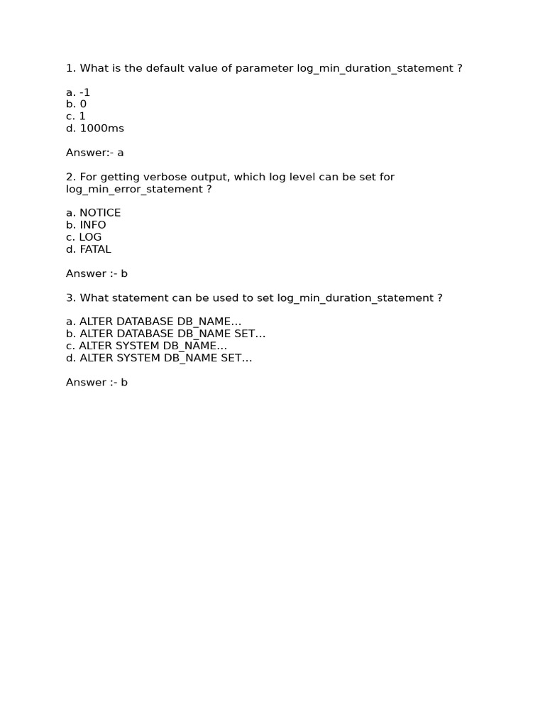 1.2 Slow Query Logging in PostgreSQL - MCQ | PDF