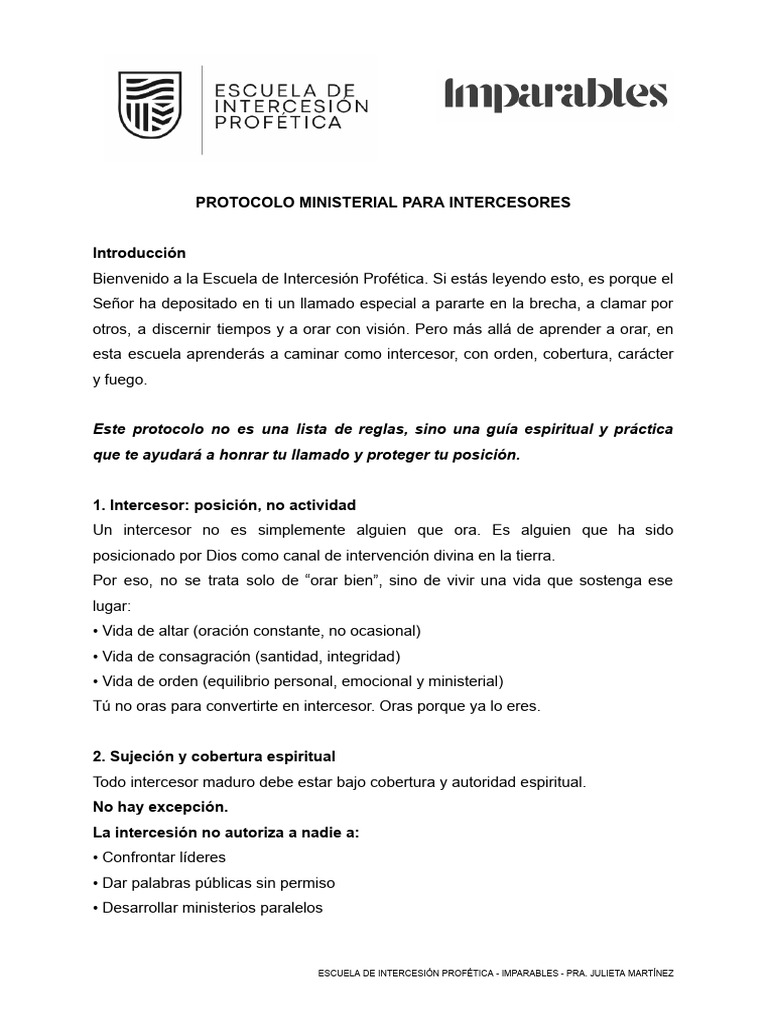 Protocolo Ministerial para Intercesores | PDF | Intercesión | Oración