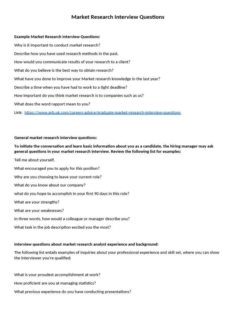 Market Research Interview Questions | PDF | Marketing Research ...