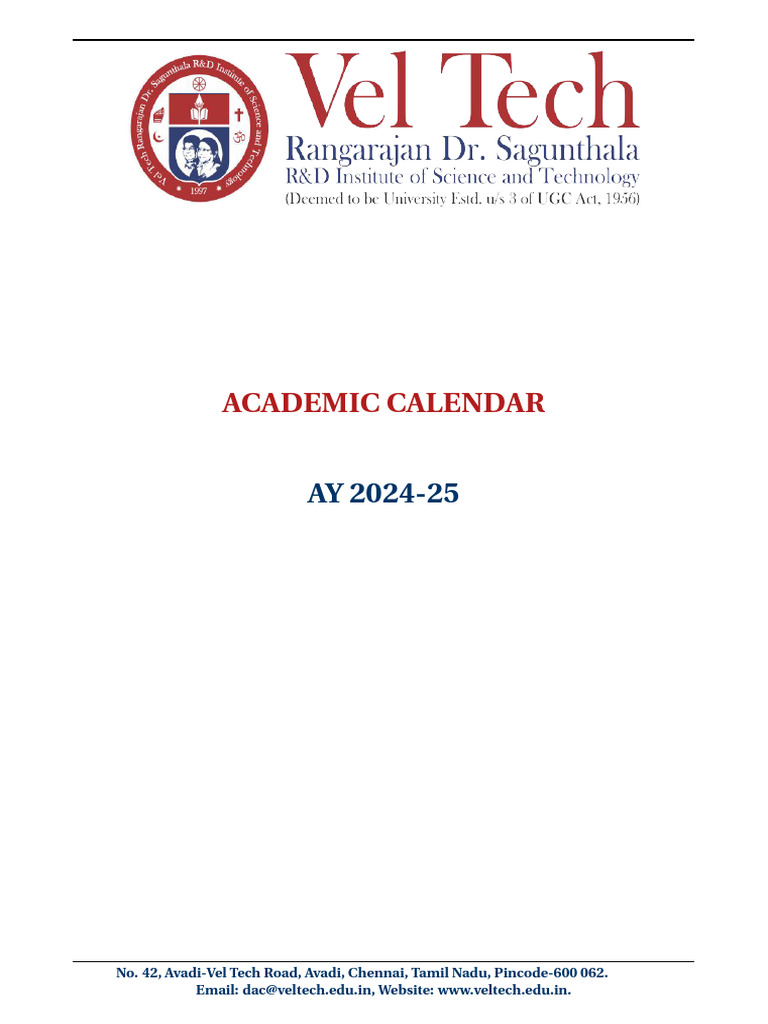 Veltech Academic Calendar 2024-25 | PDF | Schools | Vocational Education