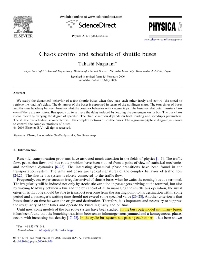 Chaos Control and Schedule of Shuttle Buses | PDF | Chaos Theory | Bus