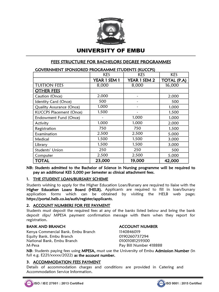 Fees Structure For Bachelors KUCCPS | PDF | Banks | Fee