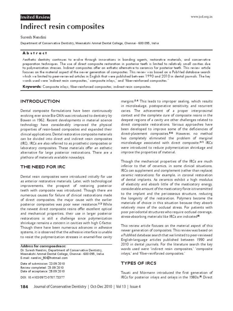 Indirect Resin Composites | PDF | Dental Composite | Composite Material